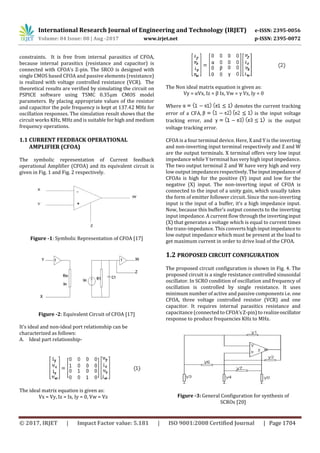 CFOA based Mos-C Single Resistance Controlled Sinusoidal Oscillator | PDF