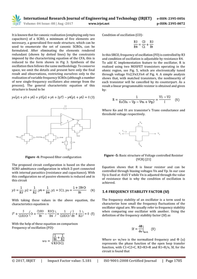 CFOA based Mos-C Single Resistance Controlled Sinusoidal Oscillator | PDF