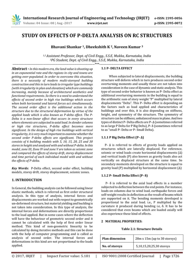 Study on Effects of P-Delta Analysis on RC Structures | PDF