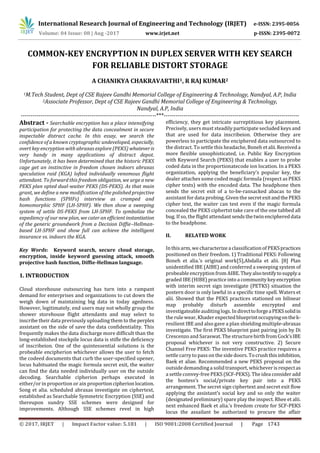 Common-Key Encryption in Duplex Server with Key Search for Reliable Distort Storage | PDF