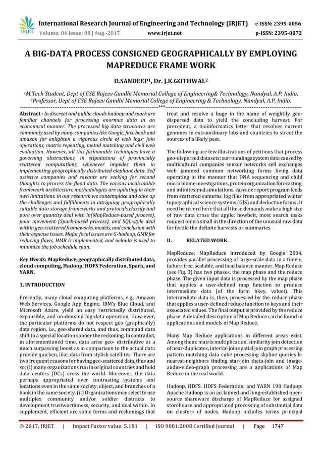 A Big-Data Process Consigned Geographically by Employing Mapreduce Frame Work | PDF