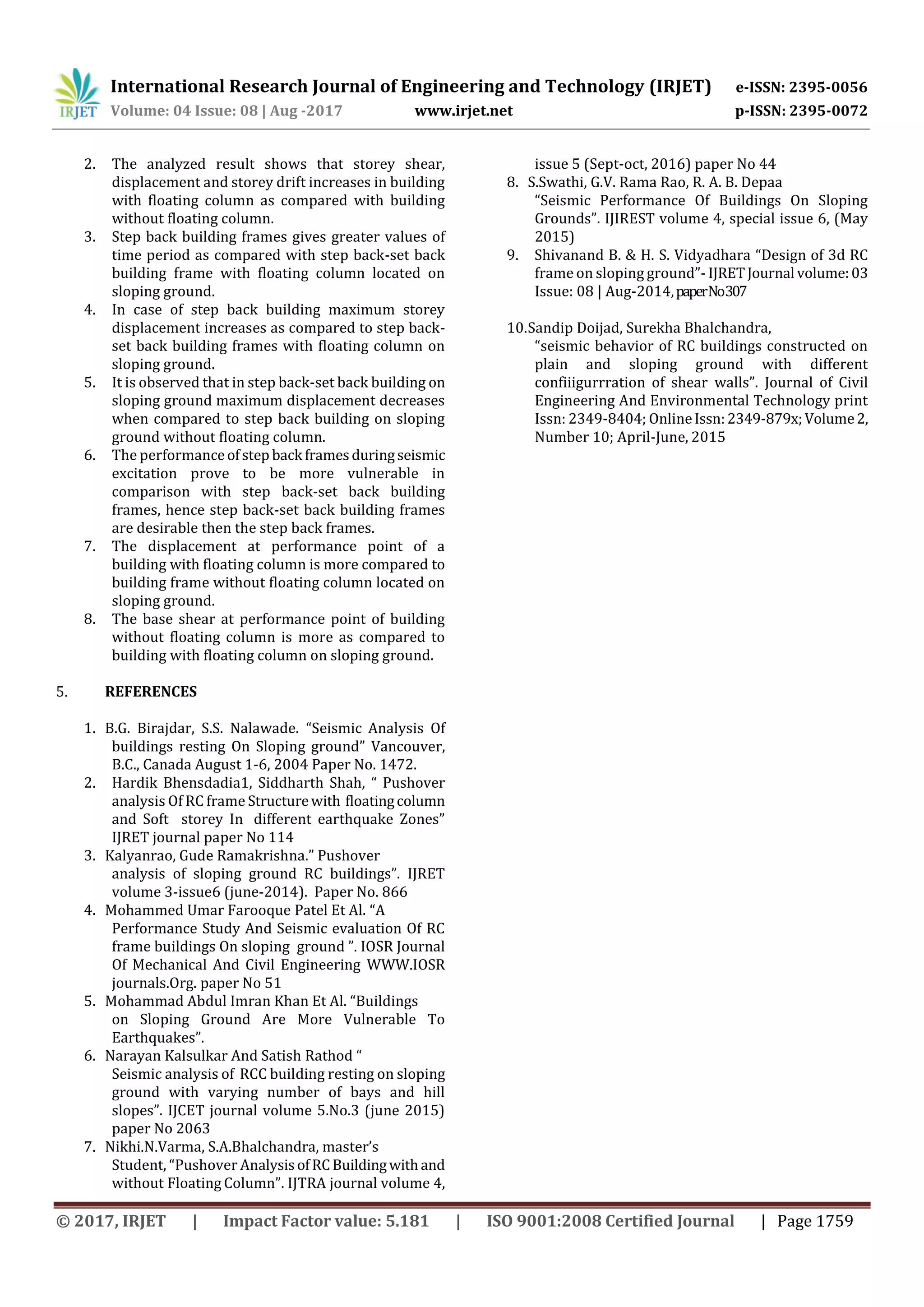 Pushover Analysis of RC Frame Structure with Floating Column on Sloping Ground | PDF