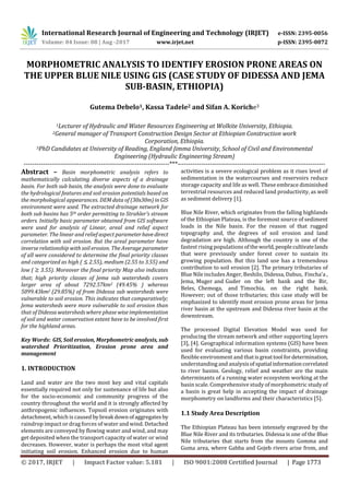 Morphometric Analysis to Identify Erosion Prone Areas on the Upper Blue ...