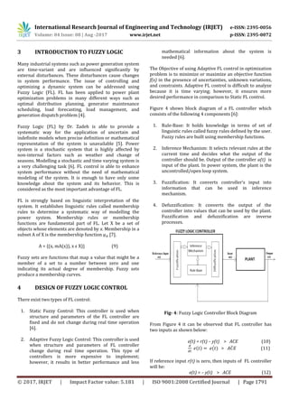 Advanced Optimization of Single Area Power Generation System using Adaptive Fuzzy Logic and PI ...