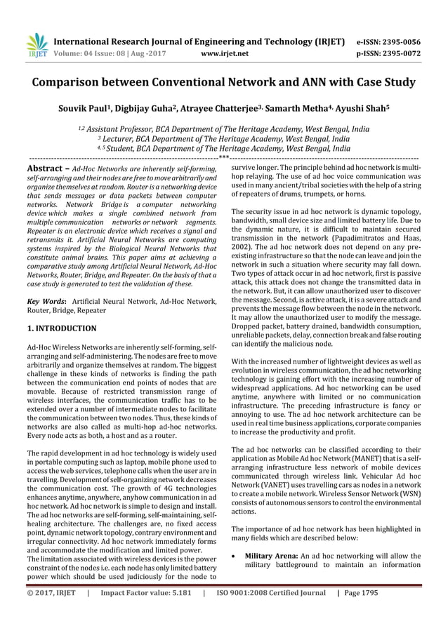 Comparison between Conventional Network and ANN with Case Study | PDF