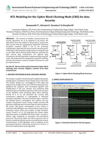 RTL Modeling for the Cipher Block Chaining Mode (CBE) for Data Security | PDF
