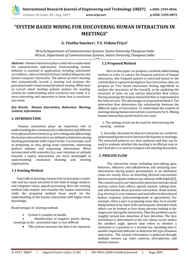 System Based Mining for Discovering Human Interaction in Meetings | PDF
