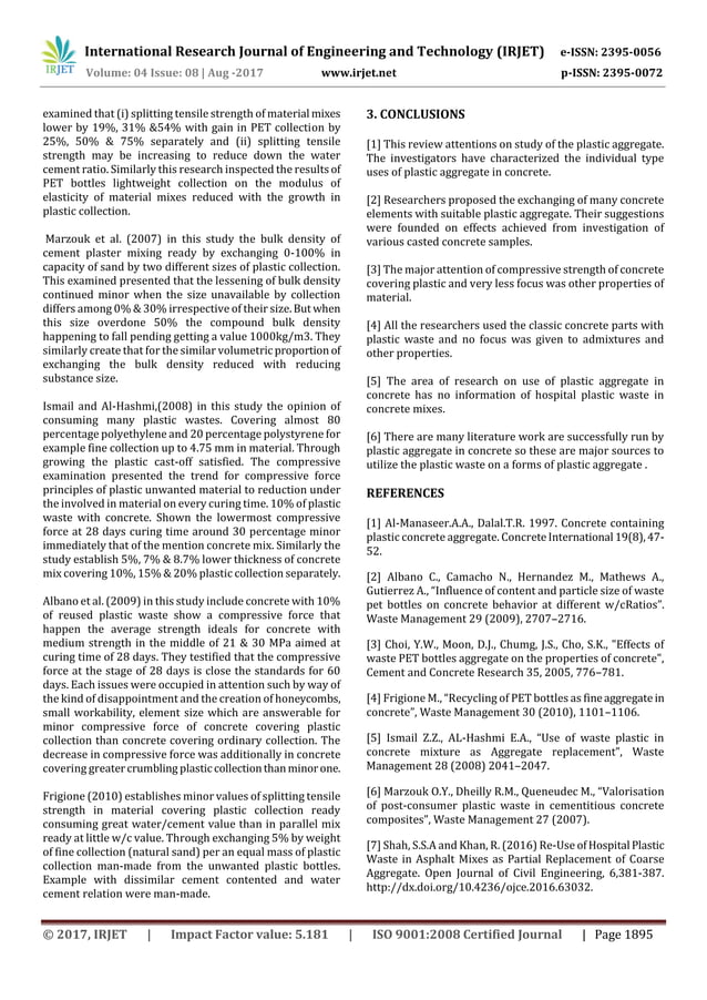 Reuse of Hospital Plastic Waste in Concrete as a Partial Replacement of Coarse Aggregate: An ...