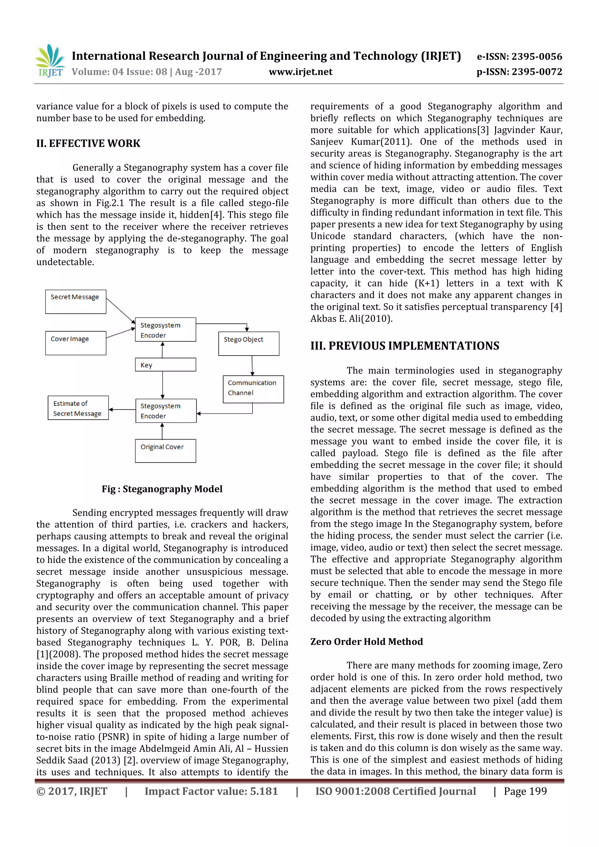 Image Steganography Method using Zero Order Hold Zooming and Reversible Data Hiding | PDF
