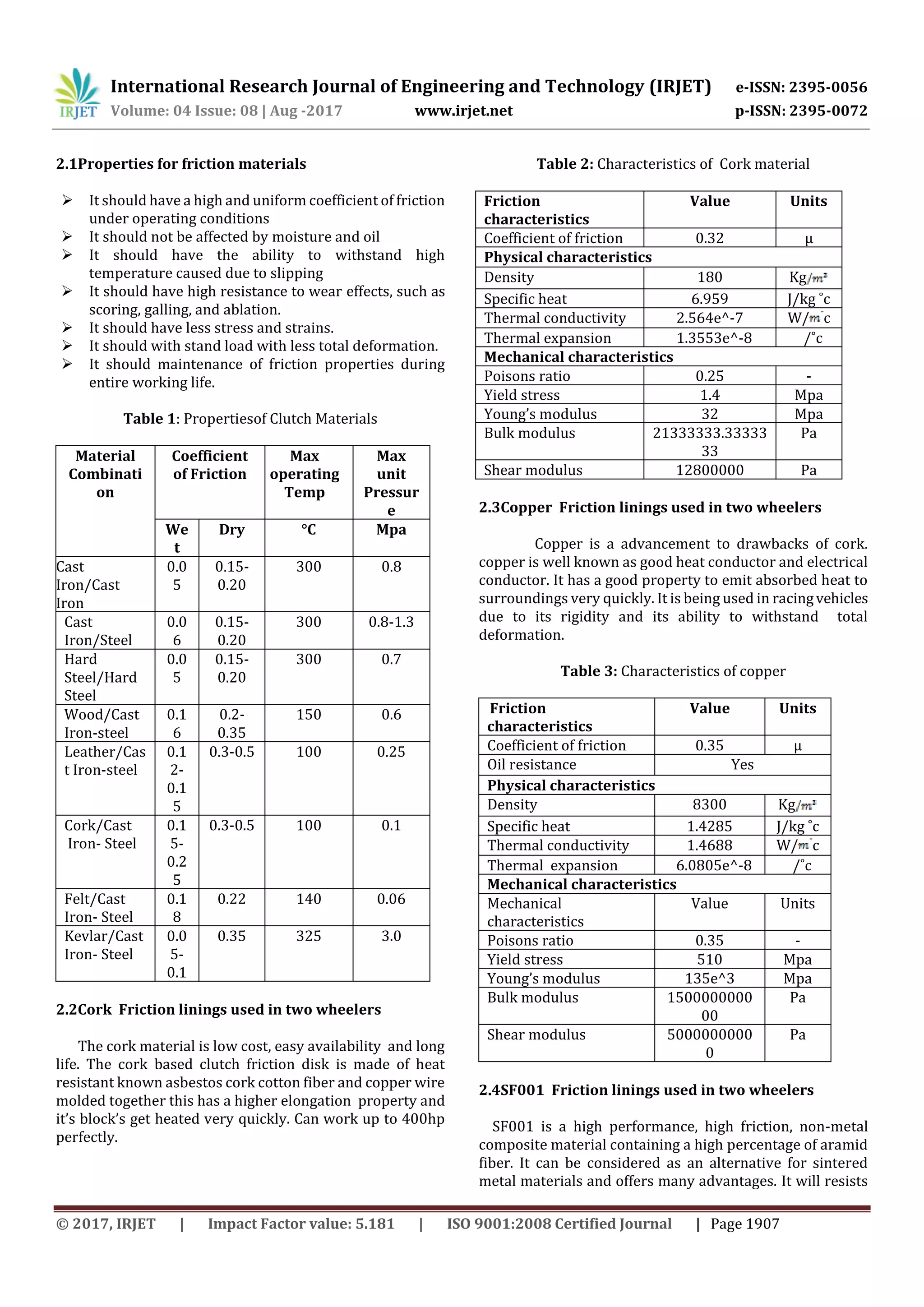 Finite Element Analysis On Friction Plate Of A Wet Multiple Clutch By Using Various Friction