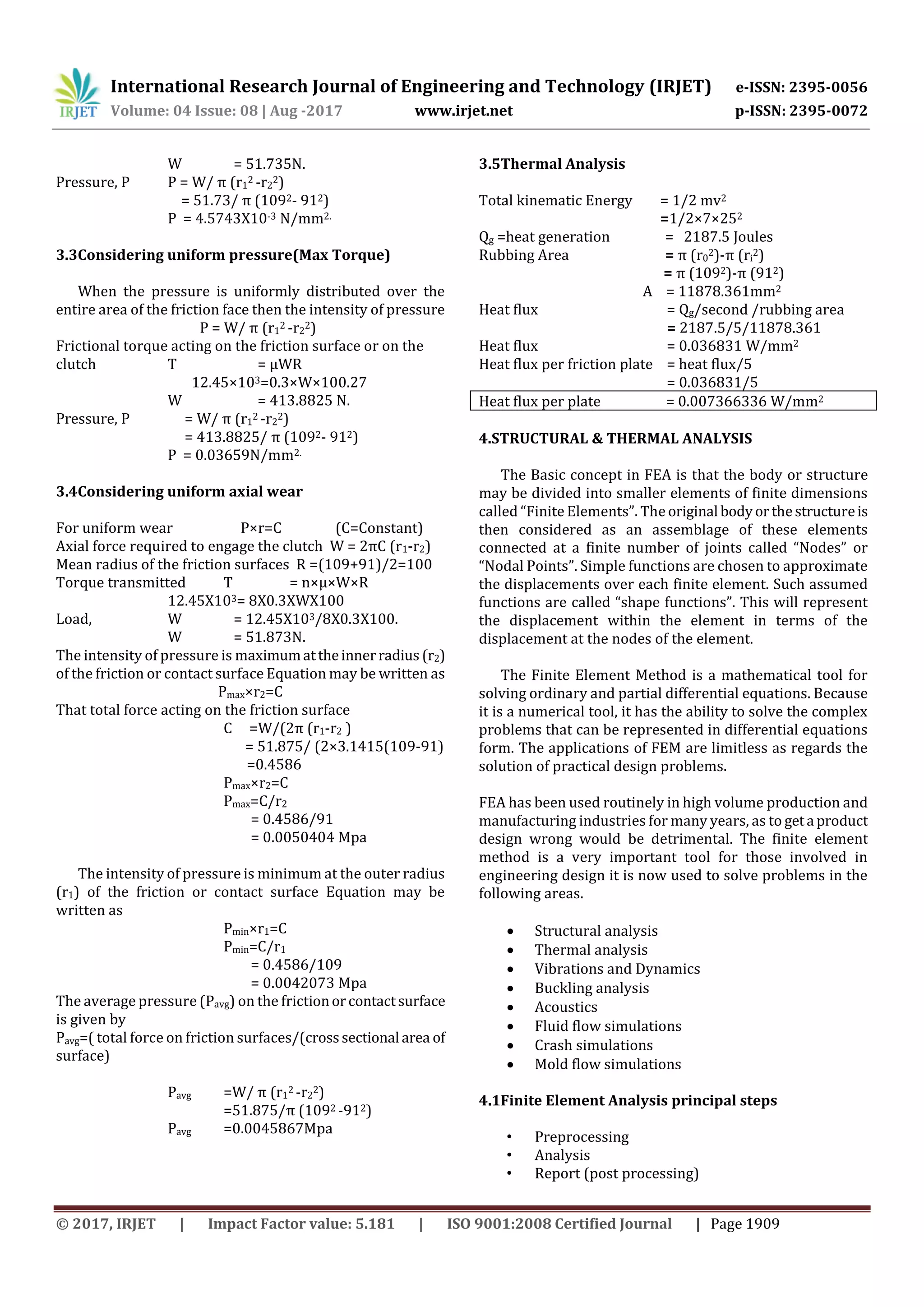 Finite Element Analysis On Friction Plate Of A Wet Multiple Clutch By