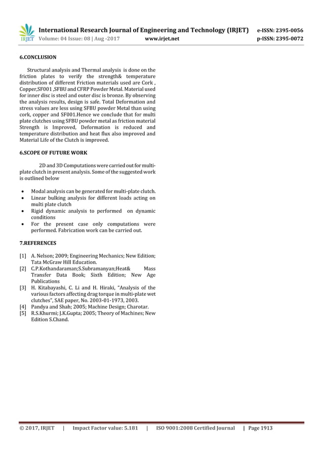 Finite Element Analysis On Friction Plate Of A Wet Multiple Clutch By
