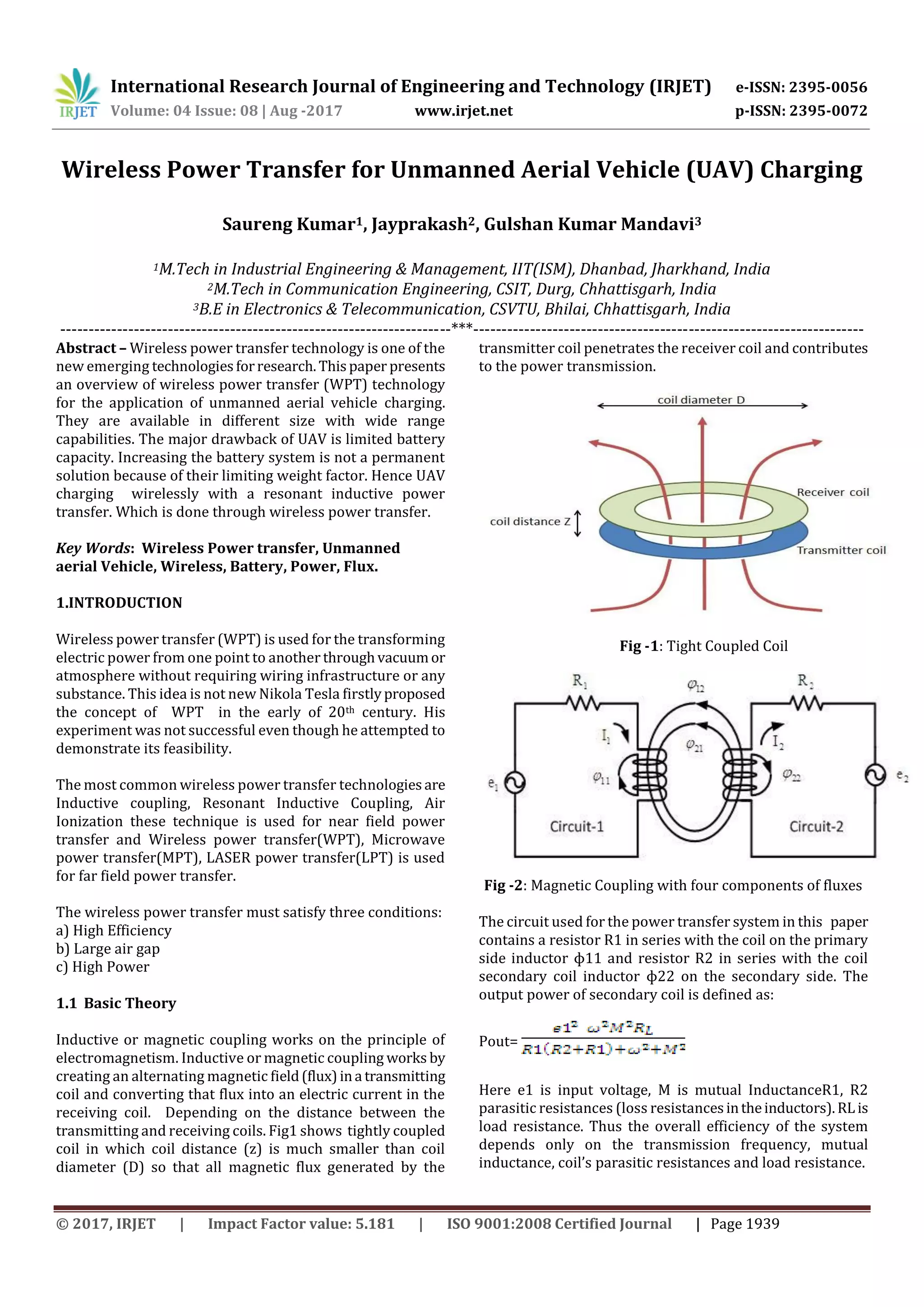 Wireless Power Transfer for Unmanned Aerial Vehicle (UAV) Charging | PDF