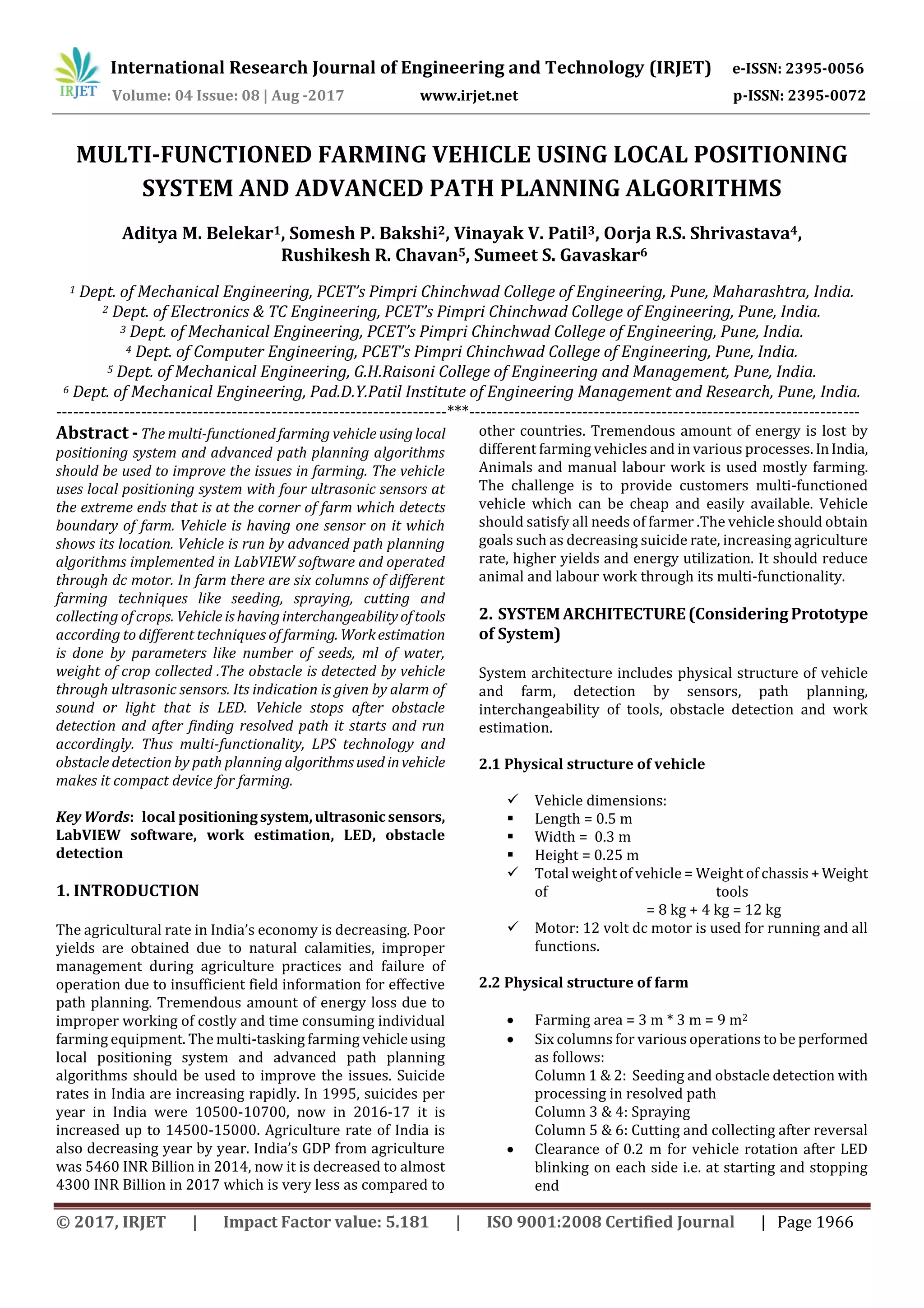 Multi-Functioned Farming Vehicle using Local Positioning System and Advanced Path Planning ...