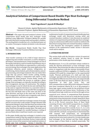 Analytical Solution of Compartment Based Double Pipe Heat Exchanger using Differential Transform ...
