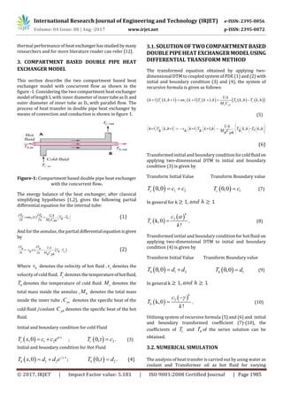 Analytical Solution of Compartment Based Double Pipe Heat Exchanger using Differential Transform ...