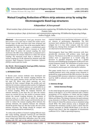 Mutual Coupling Reduction of Micro Strip Antenna Array by using the Electromagnetic Band Gap ...