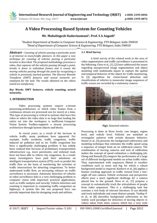 A Video Processing based System for Counting Vehicles | PDF
