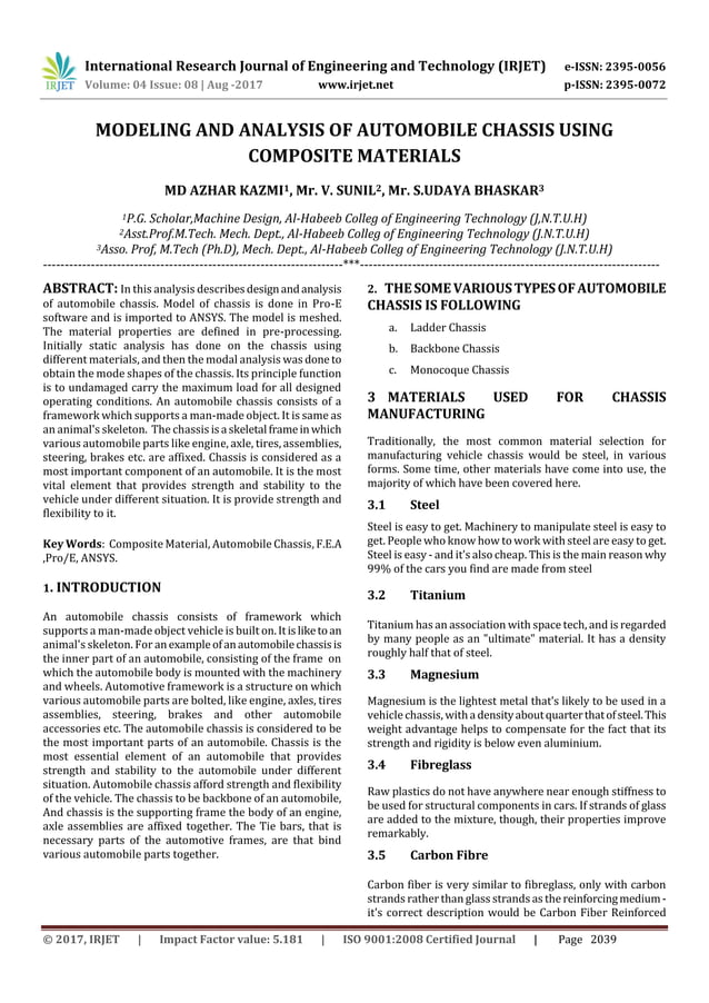 Modeling and Analysis of Automobile Chassis using Composite Materials | PDF