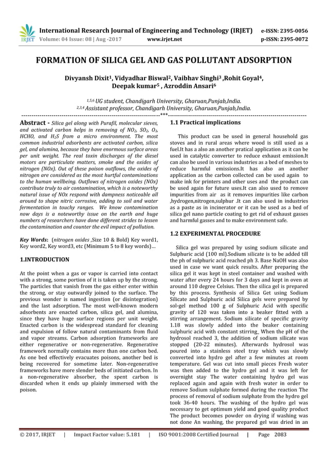 Formation of Silica Gel and Gas Pollutant Adsorption | PDF