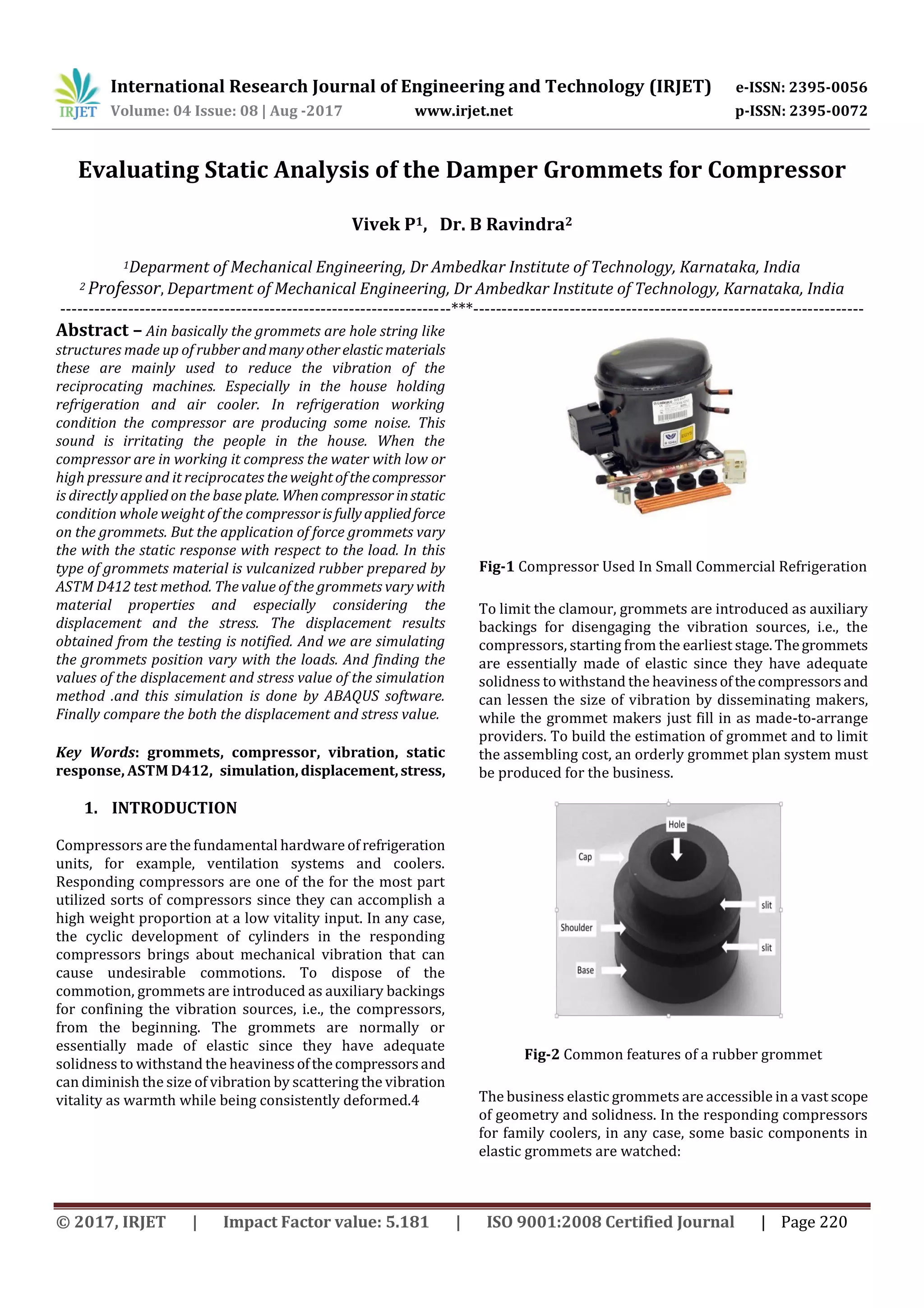 Evaluating Static Analysis of the Damper Grommets for Compressor | PDF