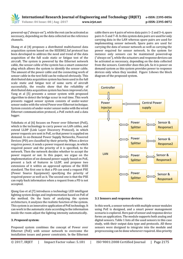 Sensor Network and its Power Management using POE | PDF