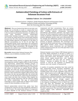 Antimicrobial Finishing of Cotton with Extracts of Solanum Incanum Fruit | PDF