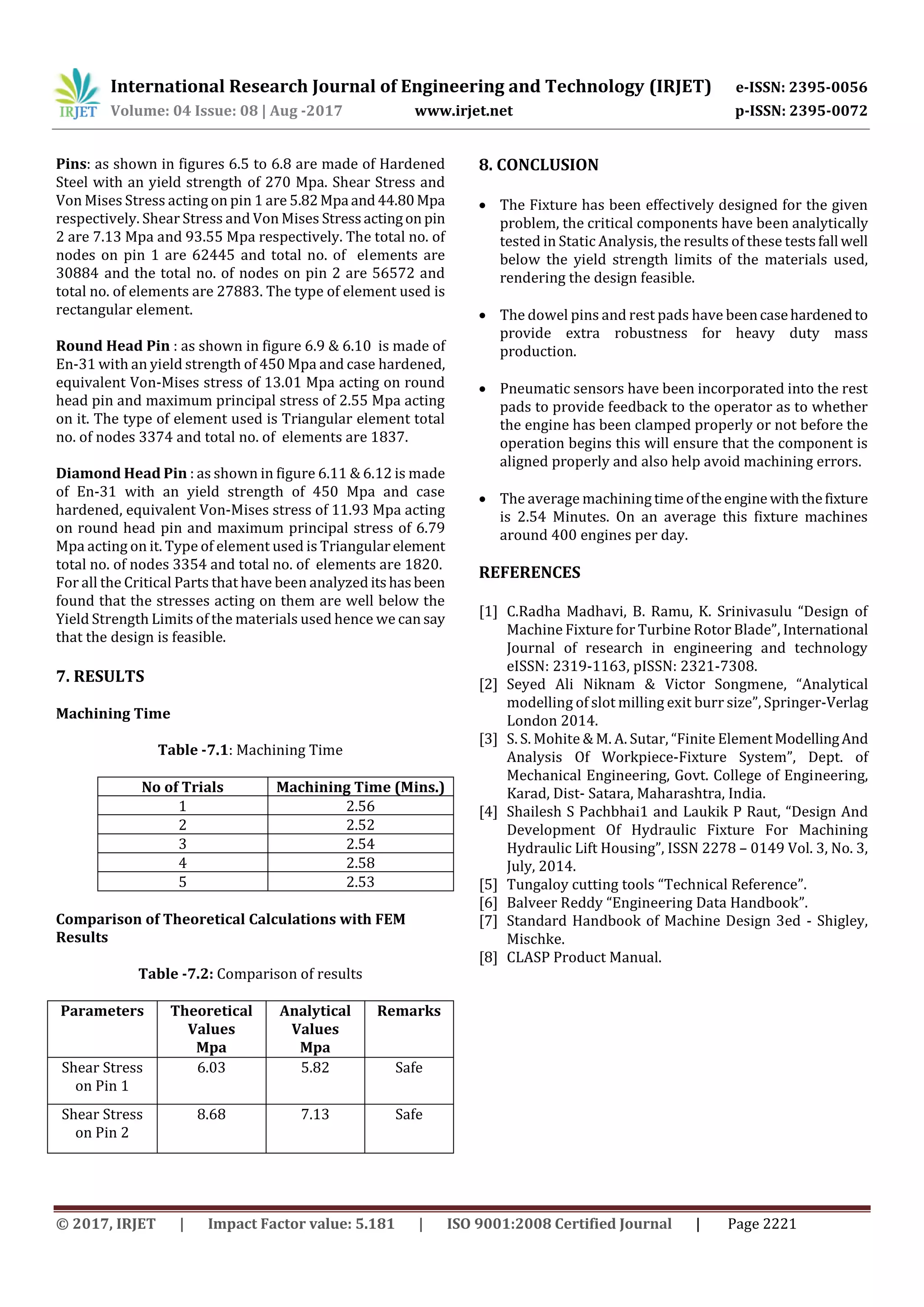 Design and Finite Element Analysis of Fixture for Milling of Cummins Engine Block | PDF