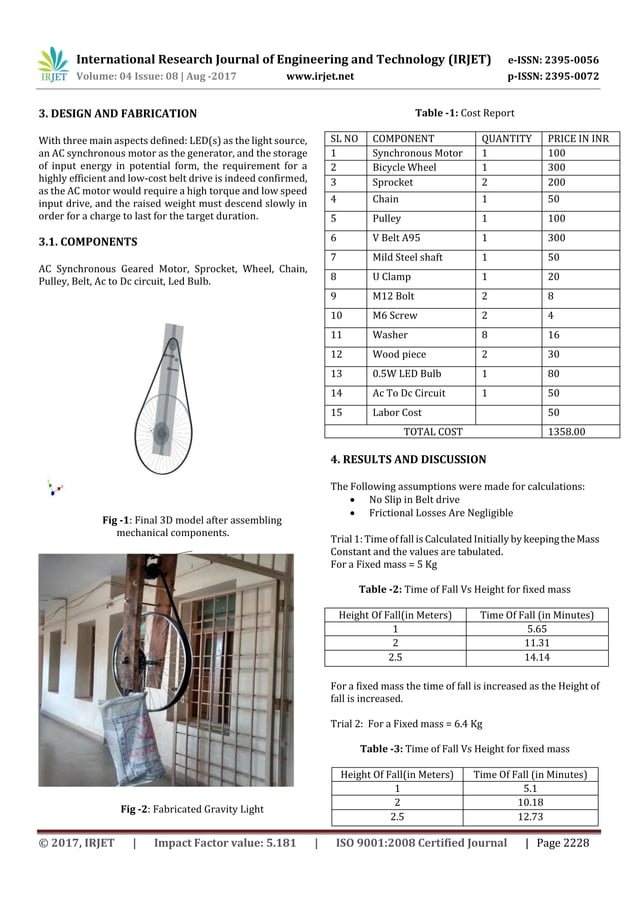 Fabrication of Low Cost Gravity Powered Led Light | PDF