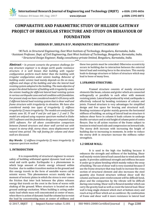 Comparative and Parametric Study of Hillside Gateway Project of Irregular Structure and Study on ...