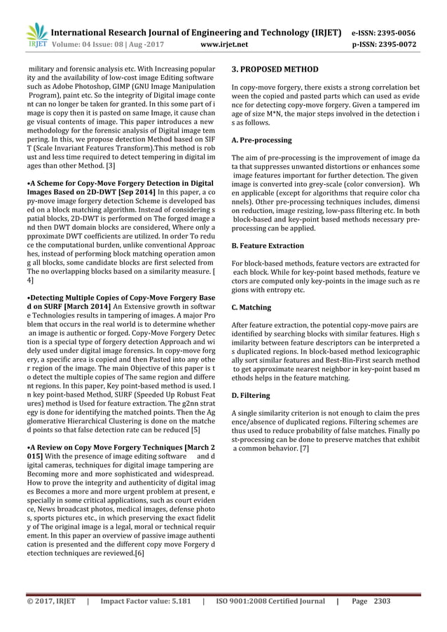 An Enhanced Method to Detect Copy Move Forgery in Digital Images processing using 2D-DWT ...