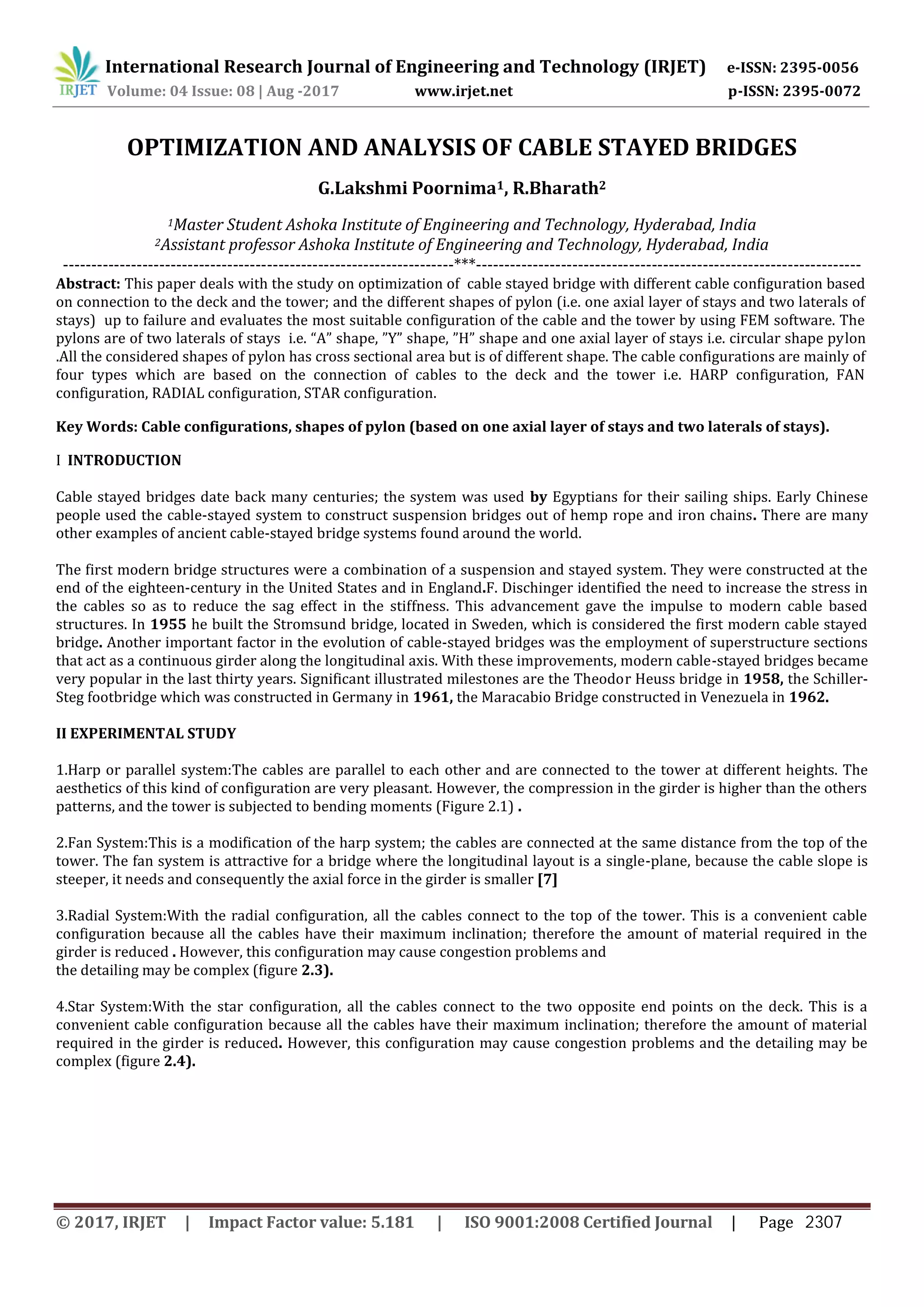 Optimization and Analysis of Cable Stayed Bridges | PDF