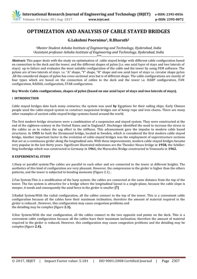 Optimization and Analysis of Cable Stayed Bridges | PDF