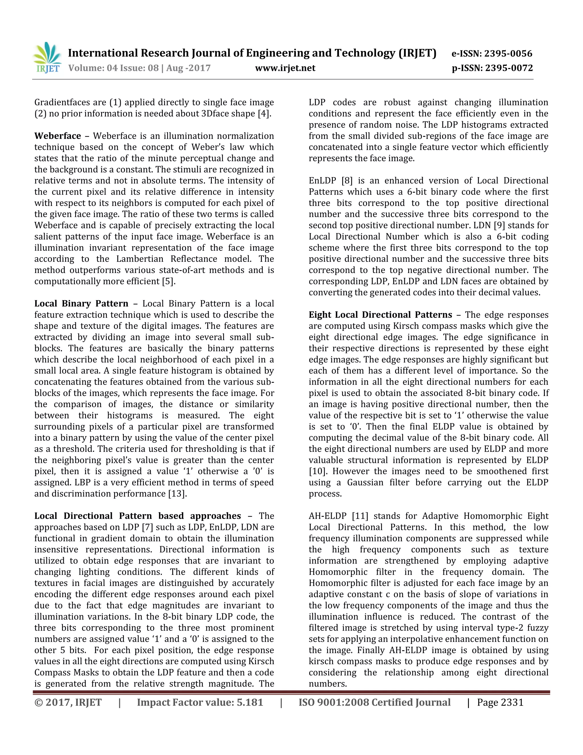Performance Evaluation of Illumination Invariant Face Recognition Algorthims | PDF