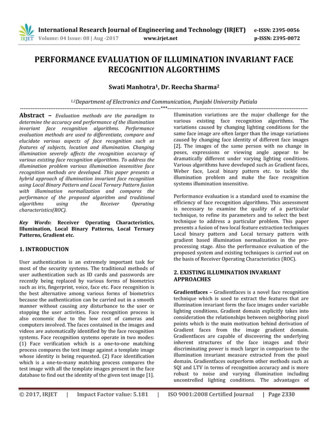Performance Evaluation of Illumination Invariant Face Recognition Algorthims | PDF