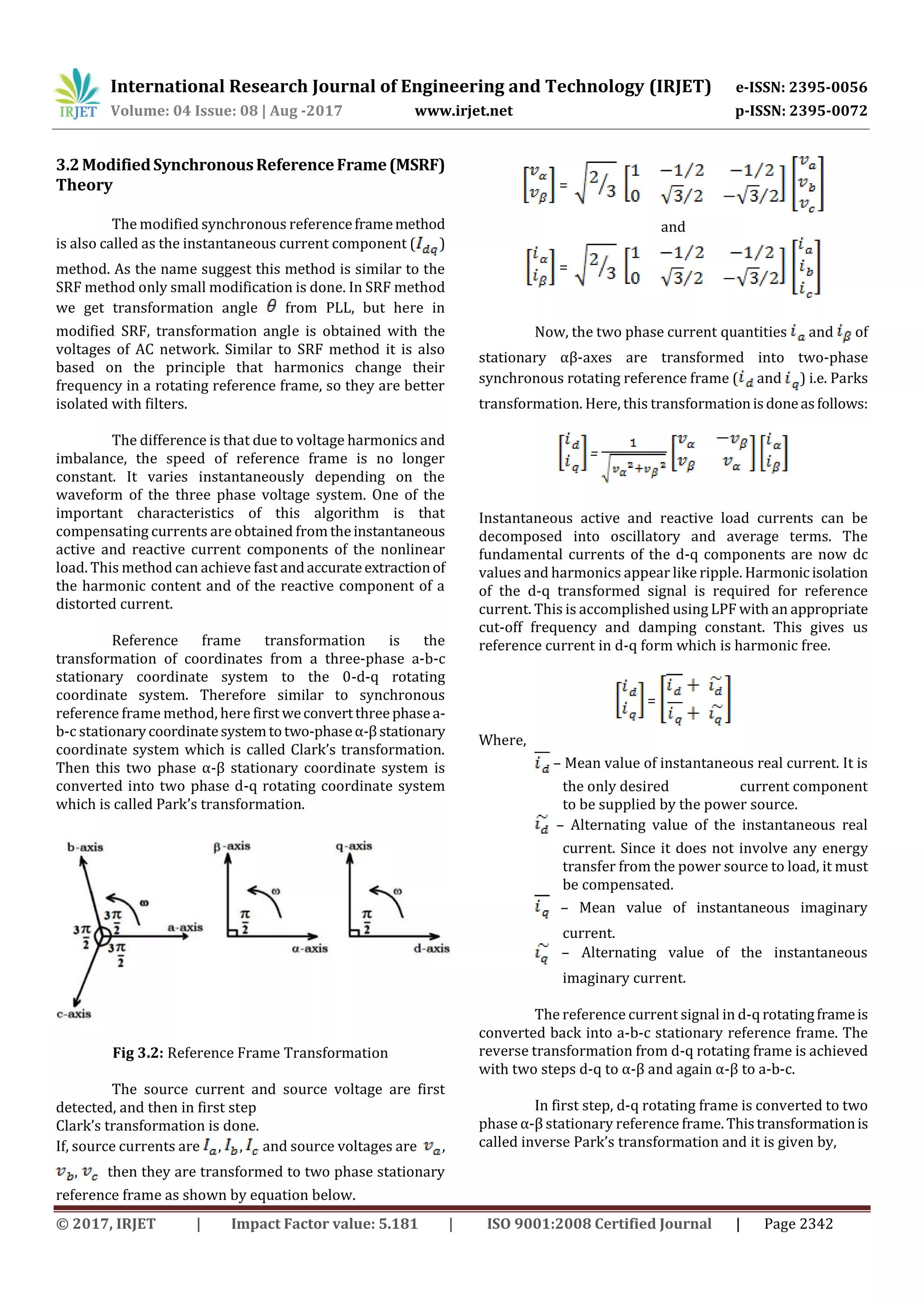 Harmonic Mitigation using Modified Synchronous Reference Frame Theory | PDF