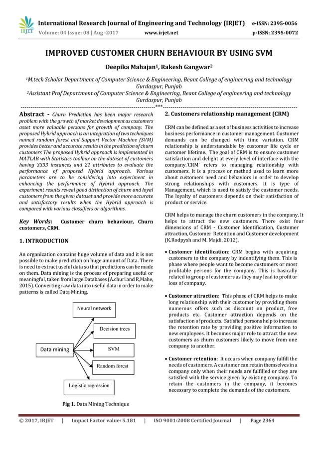 Improved Customer Churn Behaviour by using SVM | PDF