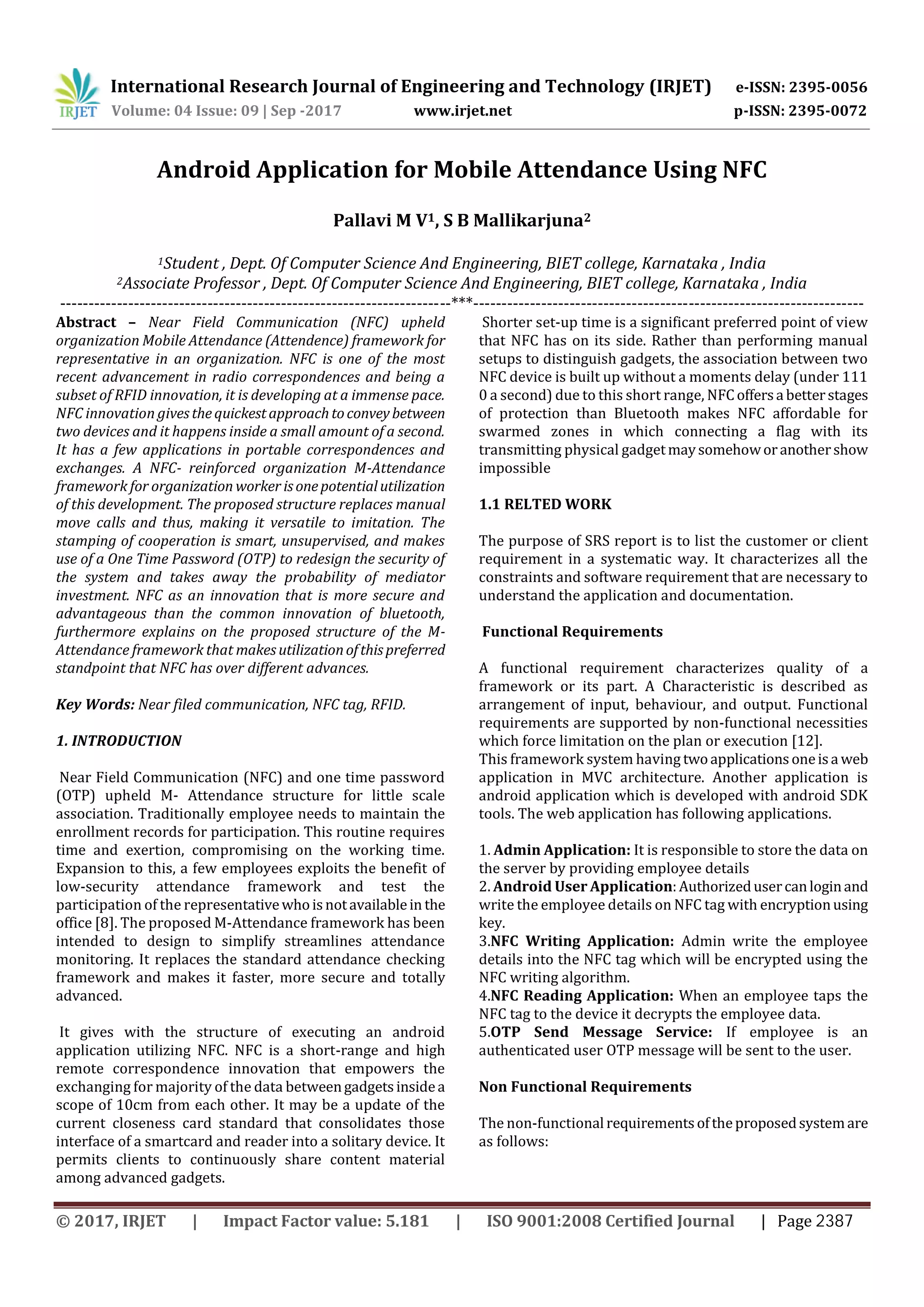 Android Application for Mobile Attendance using NFC | PDF