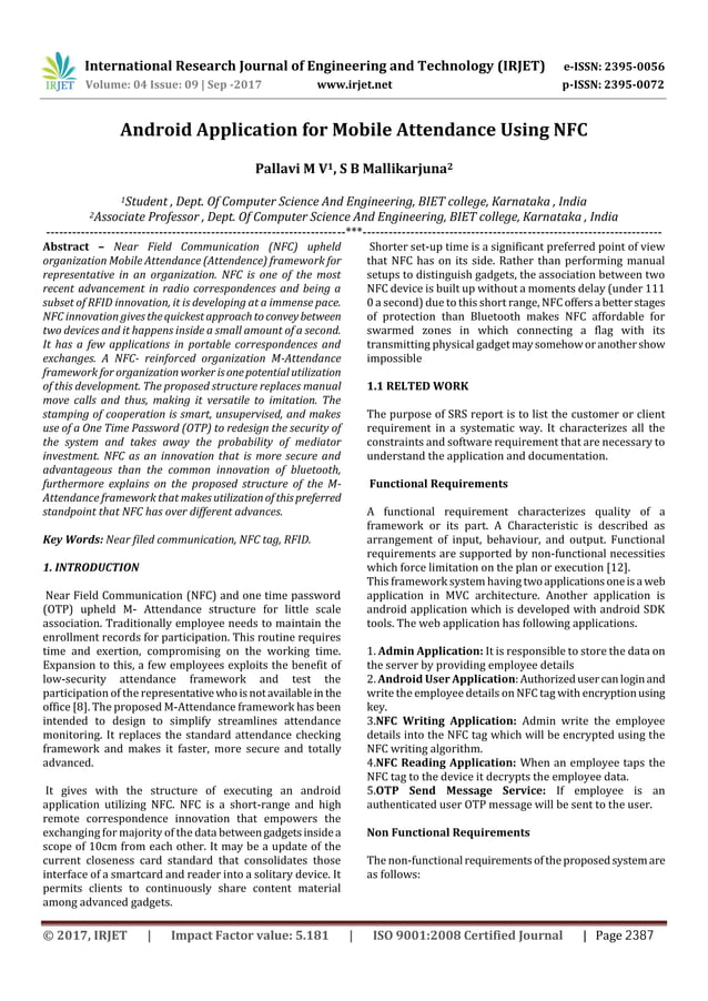 Android Application for Mobile Attendance using NFC | PDF