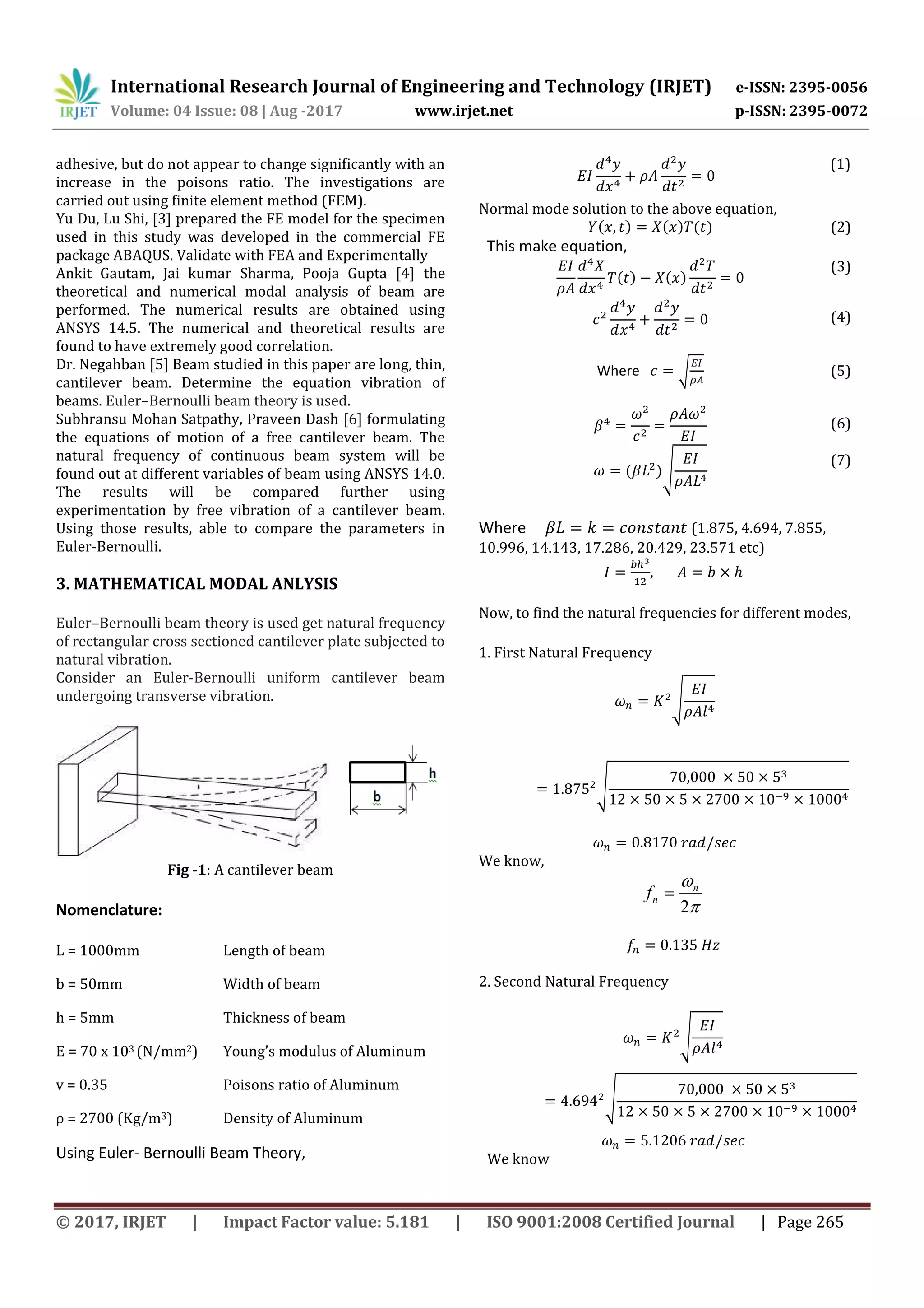 Modal Analysis of Single Rectangular Cantilever Plate by Mathematically ...