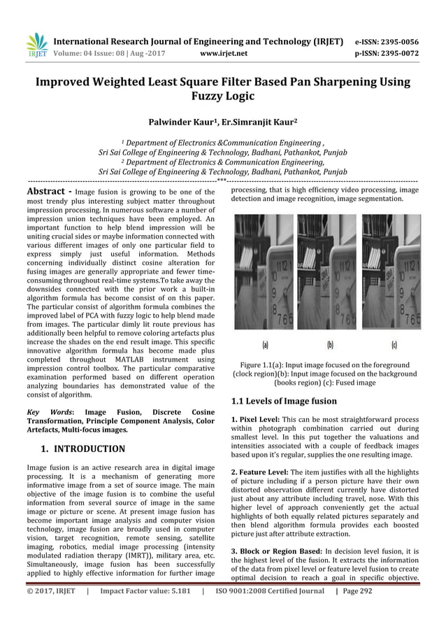 Improved Weighted Least Square Filter Based Pan Sharpening using Fuzzy Logic | PDF | Graphics ...