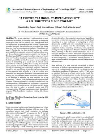 A Trusted TPA Model, to Improve Security & Reliability for Cloud Storage | PDF
