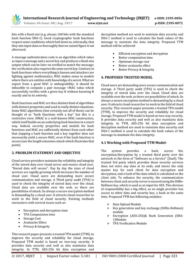 A Trusted Tpa Model To Improve Security And Reliability For Cloud Storage Pdf