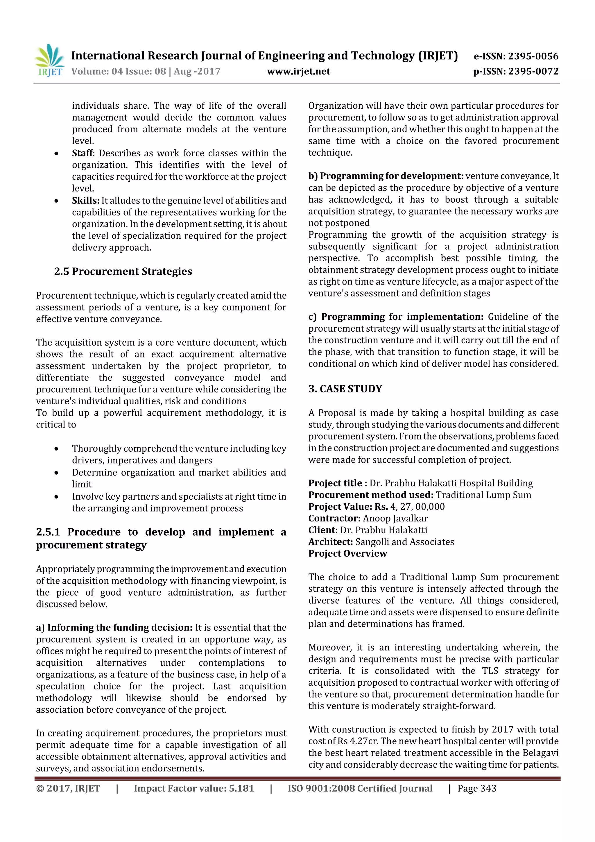 Study on Procurement Method Selection Procedure in Construction Industry | PDF