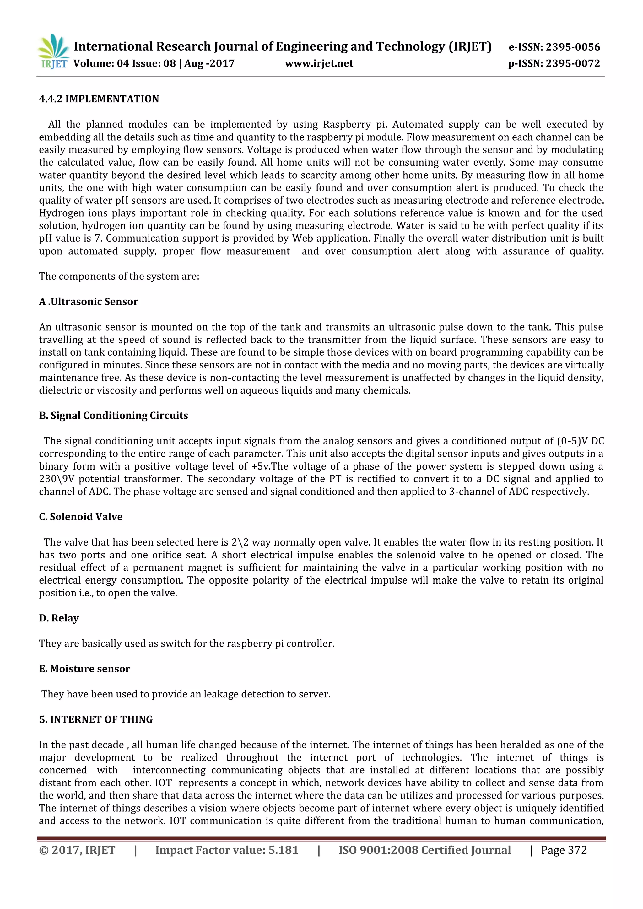 e-Water Supply System using Python, Raspberry Pi and IOT | PDF