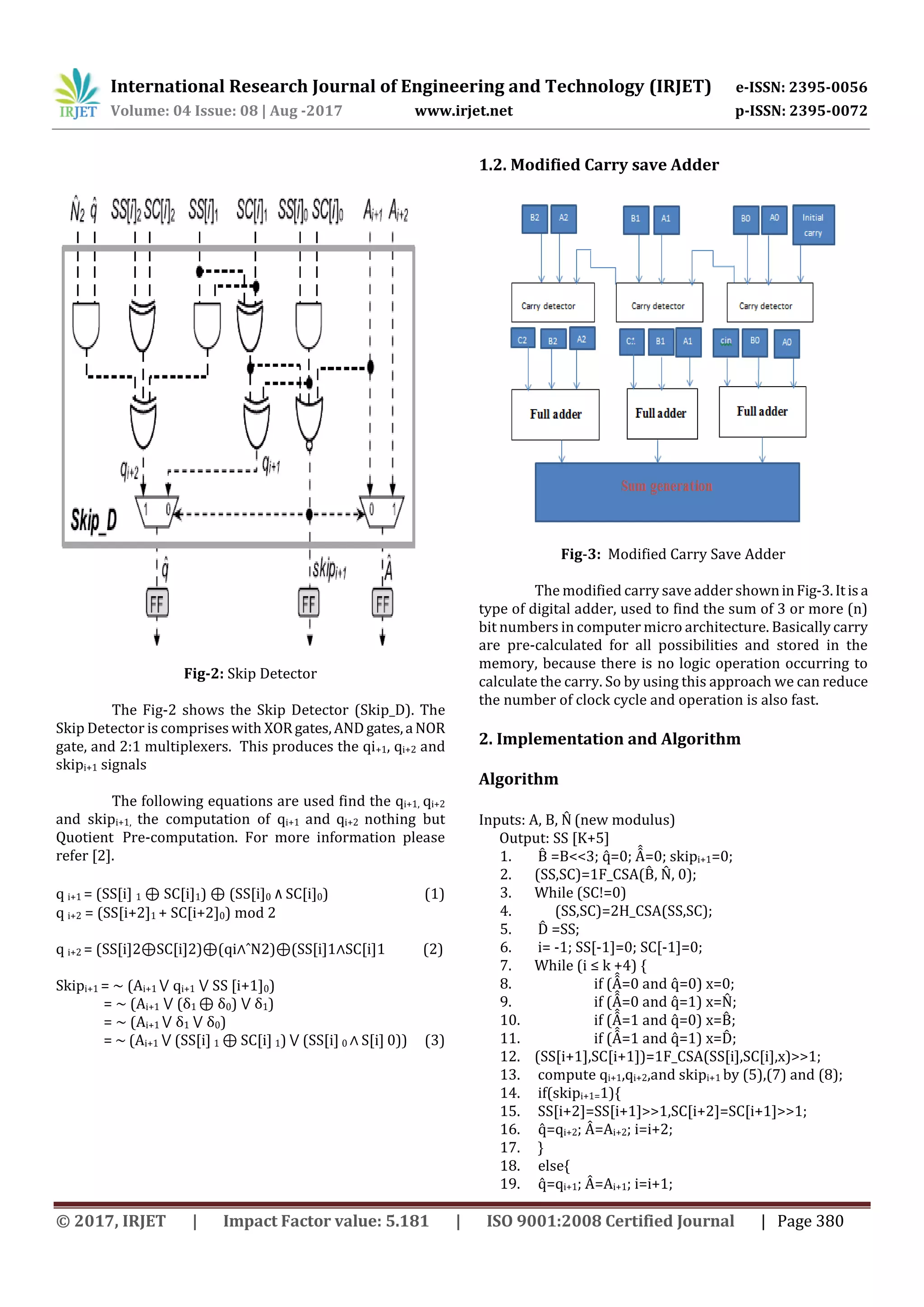 SCS-MCSA- Based Architecture for Montgomery Modular Multiplication | PDF
