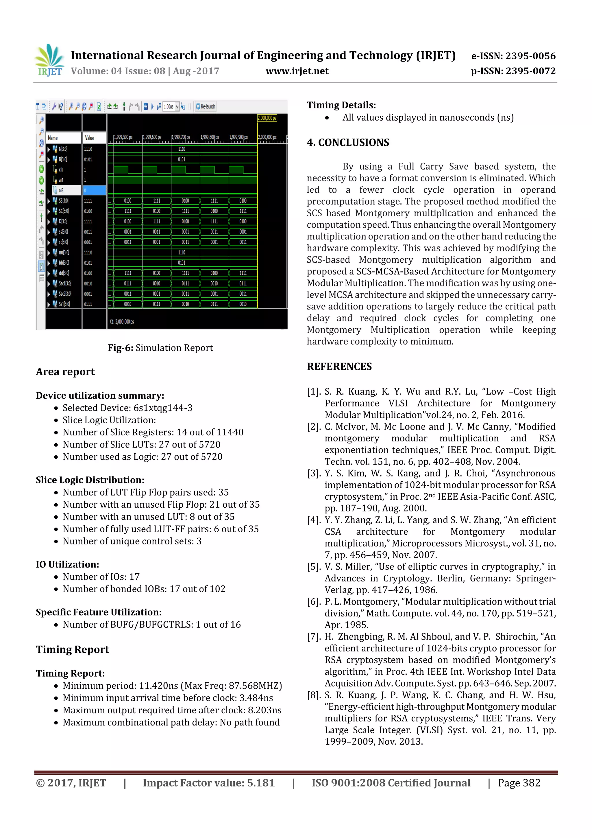 Scs Mcsa Based Architecture For Montgomery Modular Multiplication Pdf