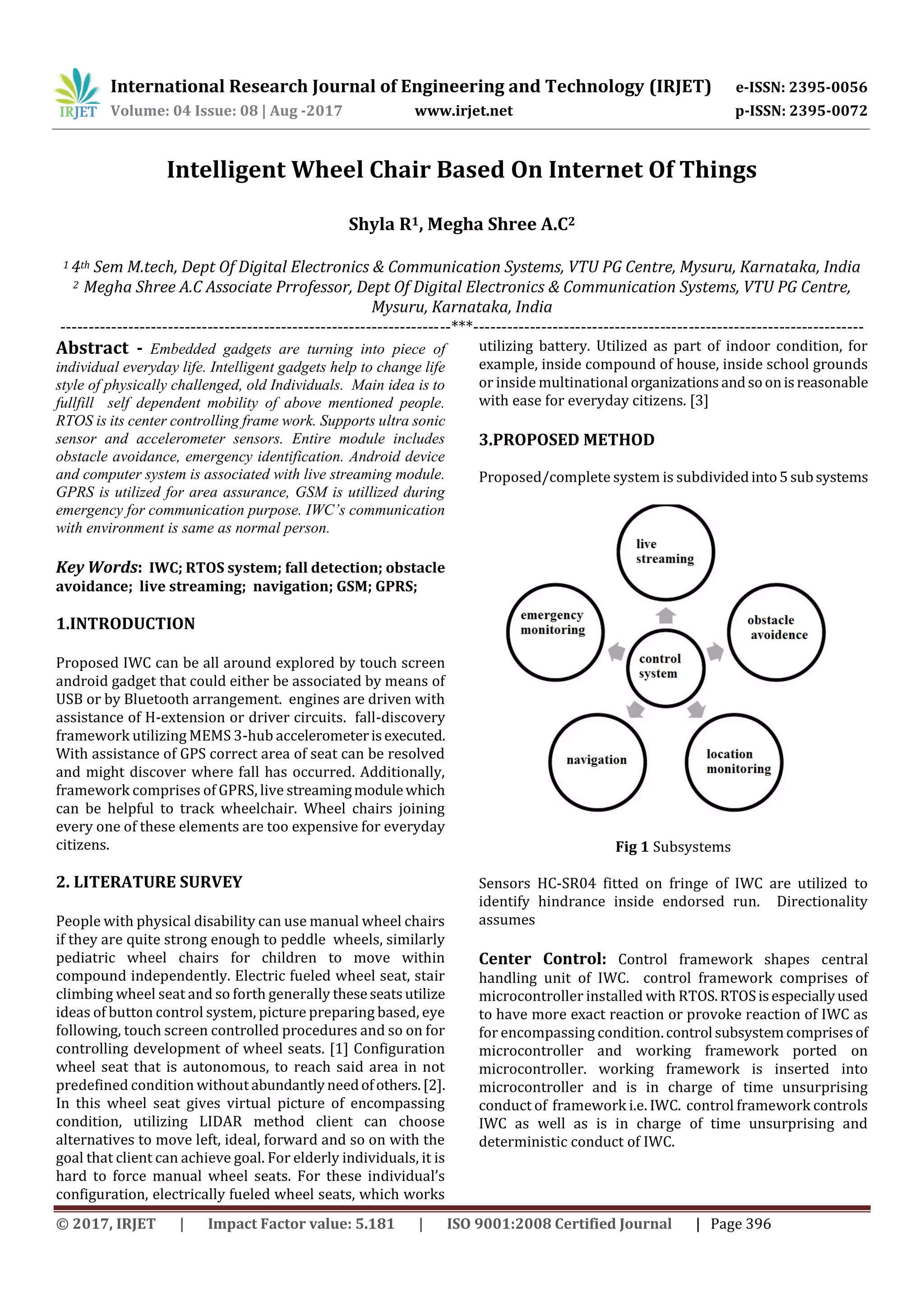 Intelligent Wheel Chair Based on Internet of Things | PDF