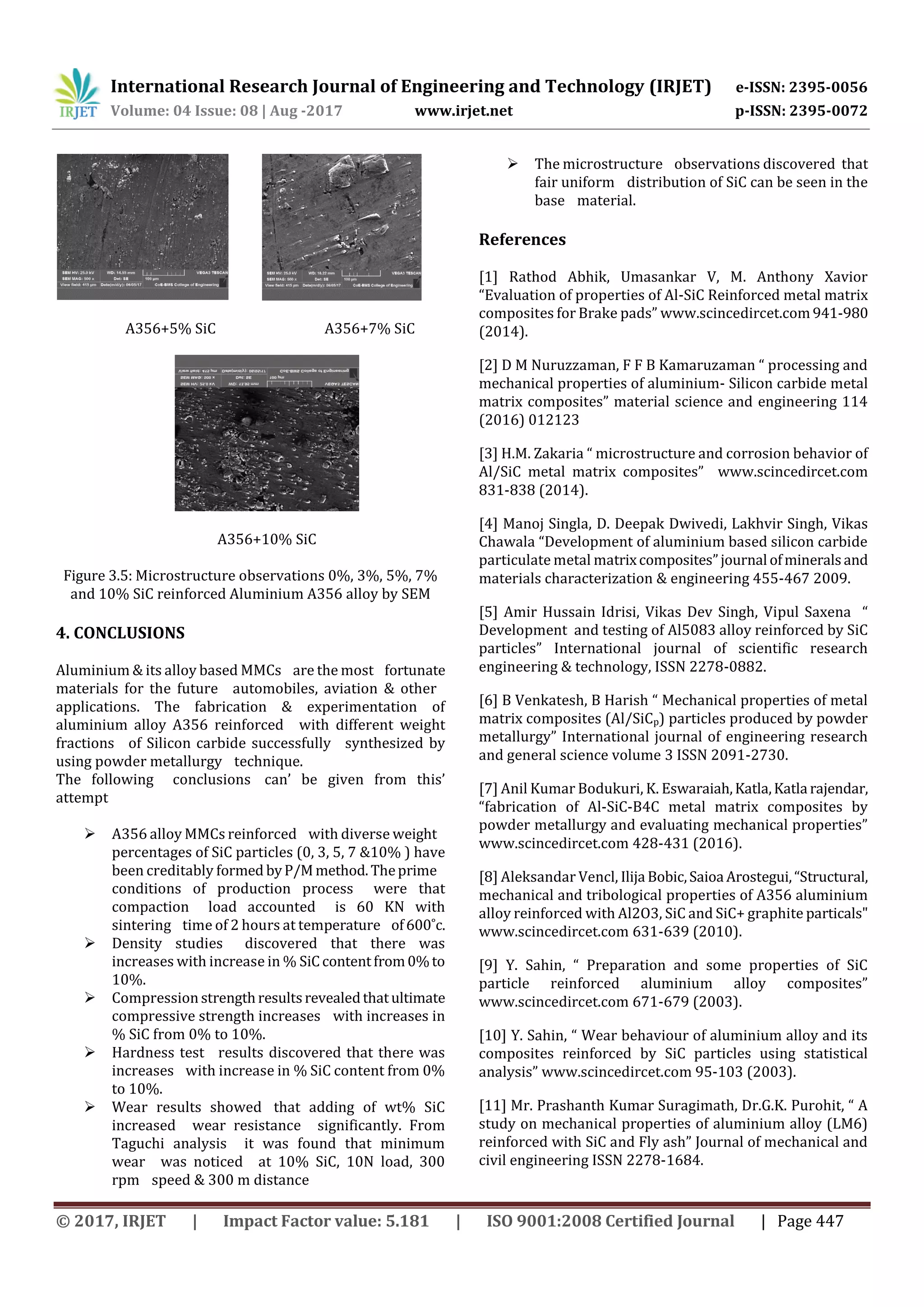 Investigation of Mechanical Properties and Wear rate of Aluminium A356 -SiC MMCs Processed by ...
