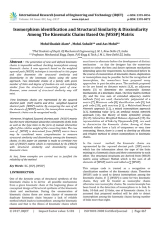 Isomorphism Identification and Structural Similarity & Dissimilarity Among the Kinematic Chains ...